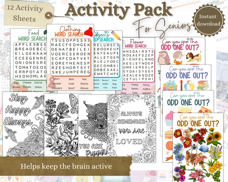Dementia Activity Pack Brain Games Azheimers Activities - Etsy