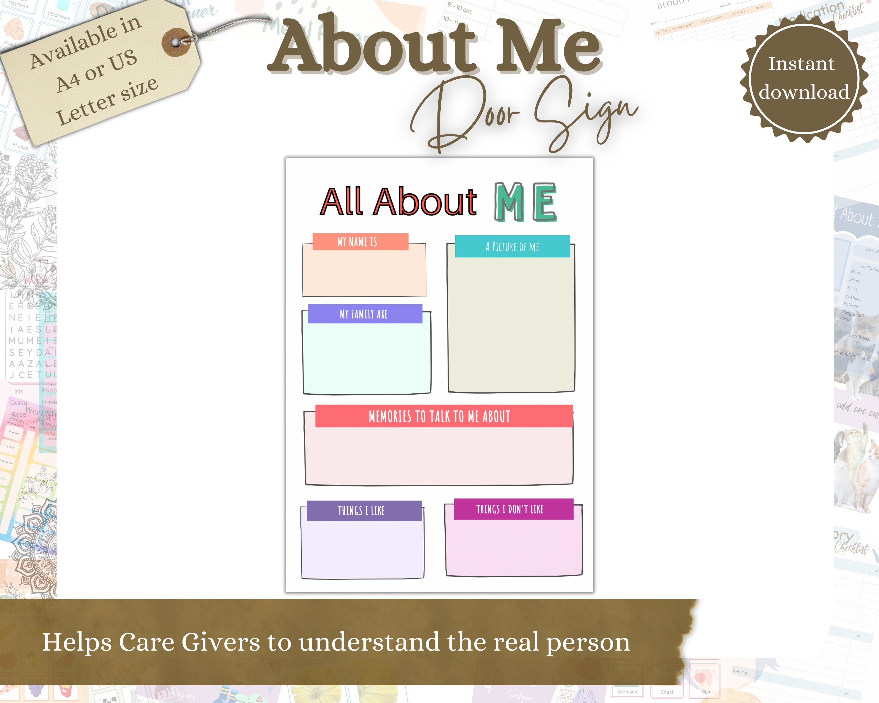 Dementia About Me Poster, Dementia Sign, Dementia Door Sign, Dementia ...