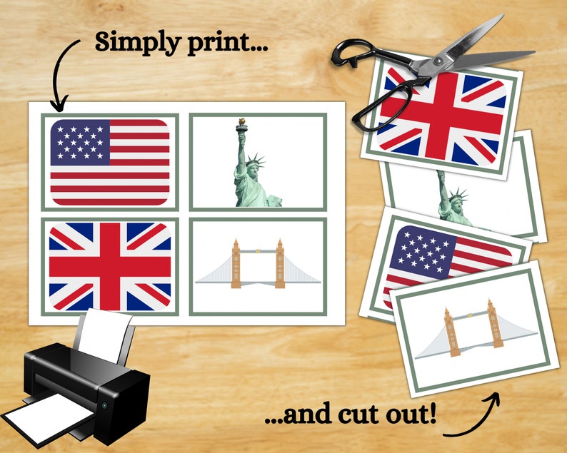 Flags and Famous Landmarks Matching Game for Seniors, Montessori ...
