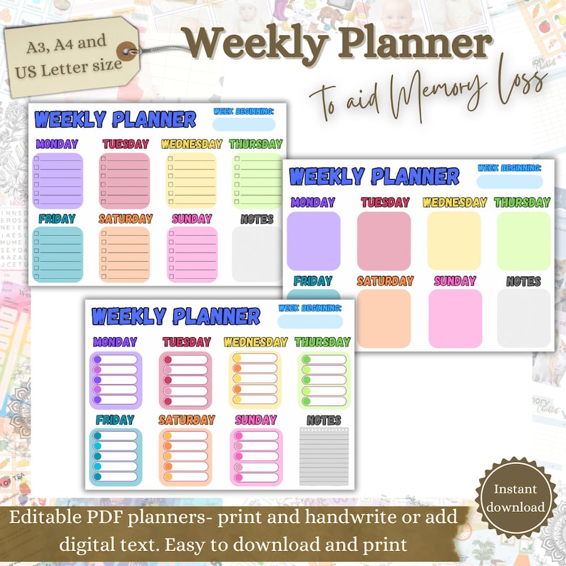 Memory Loss Planner, Weekly Planner, Dementia Help, Dementia Aid ...