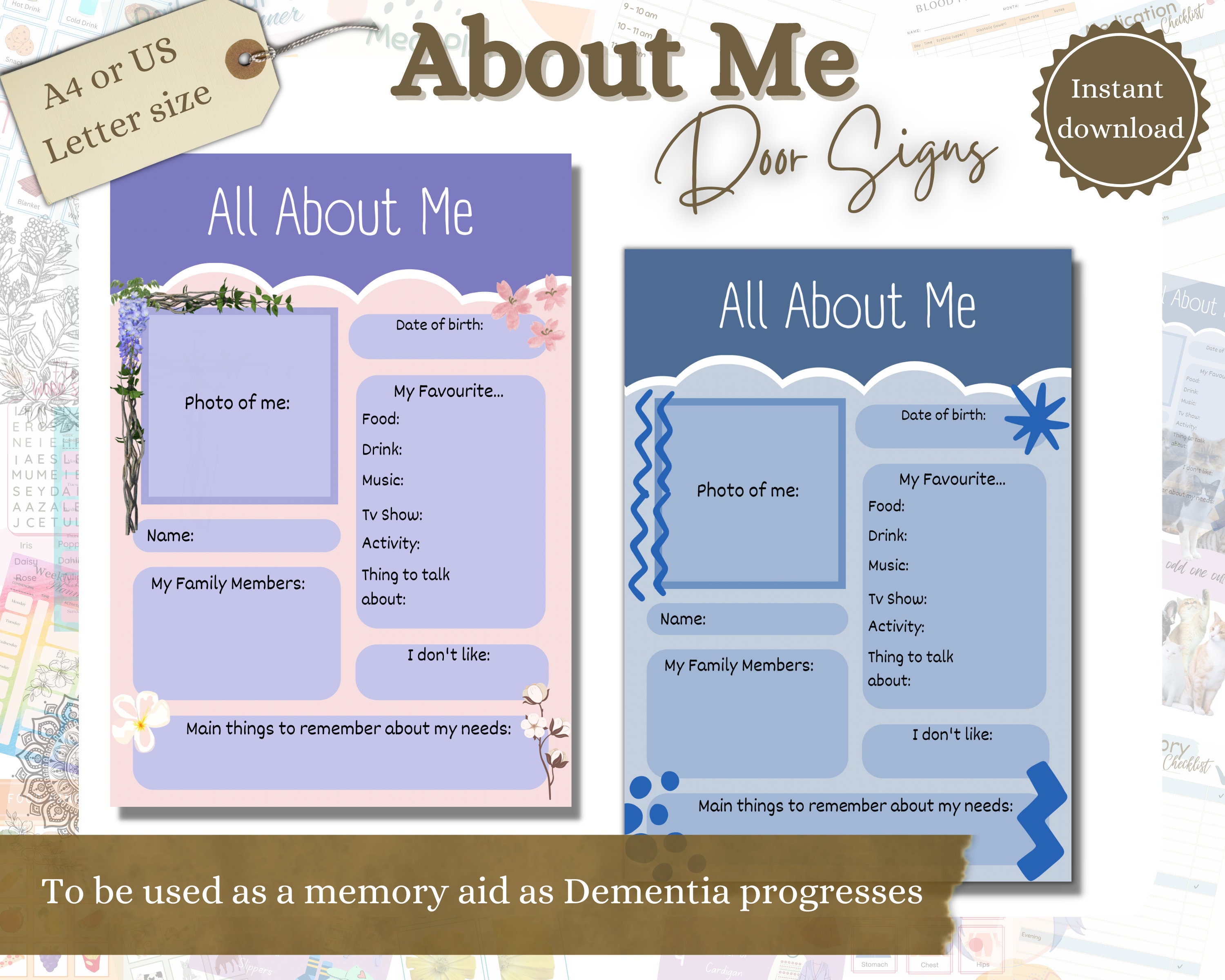 Dementia Door Sign, Memory Care Door Sign, About Me, Alzheimers ...