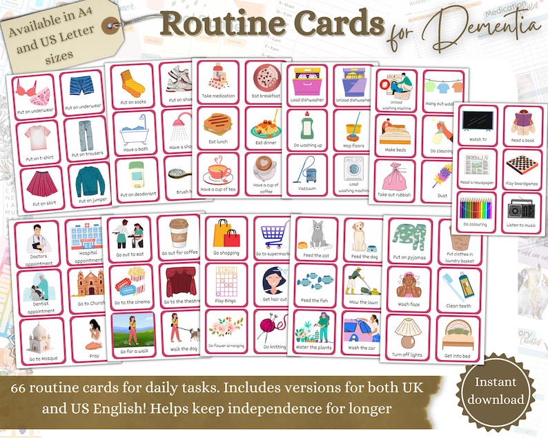Daily Routine Cards for Dementia, Printable Dementia Aid, Alzheimer’s ...