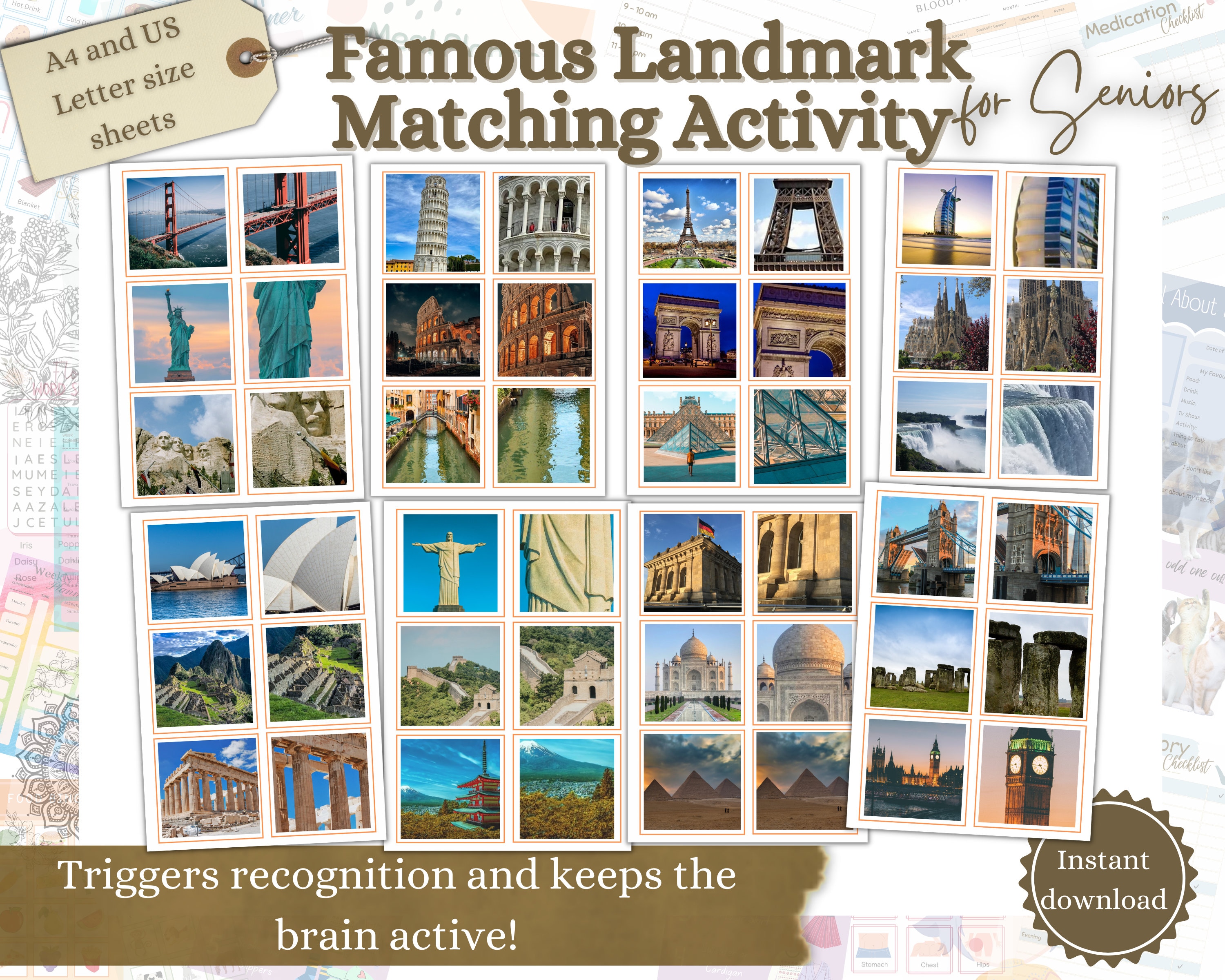 Famous Landmark Matching Game for Seniors, Sorting Activity, Care ...