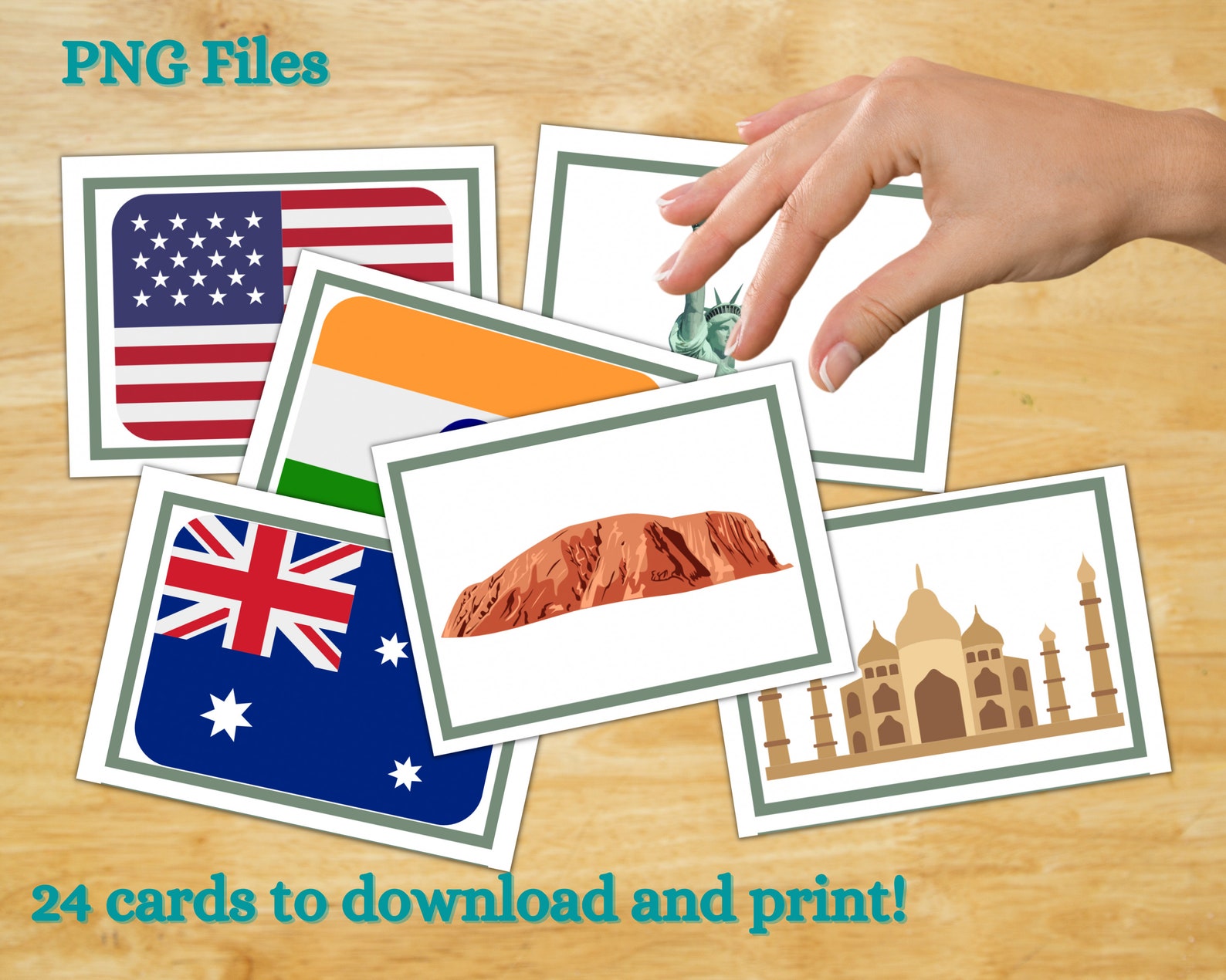 Flags and Famous Landmarks Matching Game for Seniors, Montessori ...