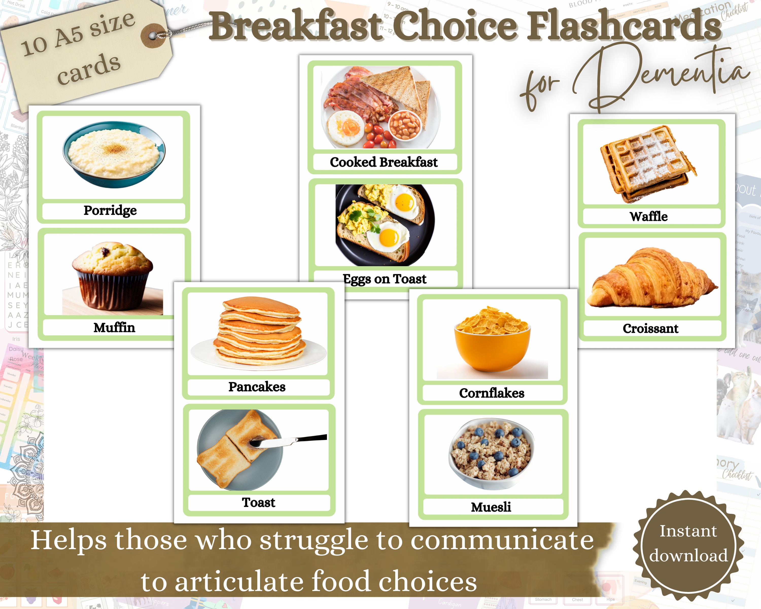 Meal Choice Flashcards, Memory Care, Visual Aid for Seniors, Dementia ...
