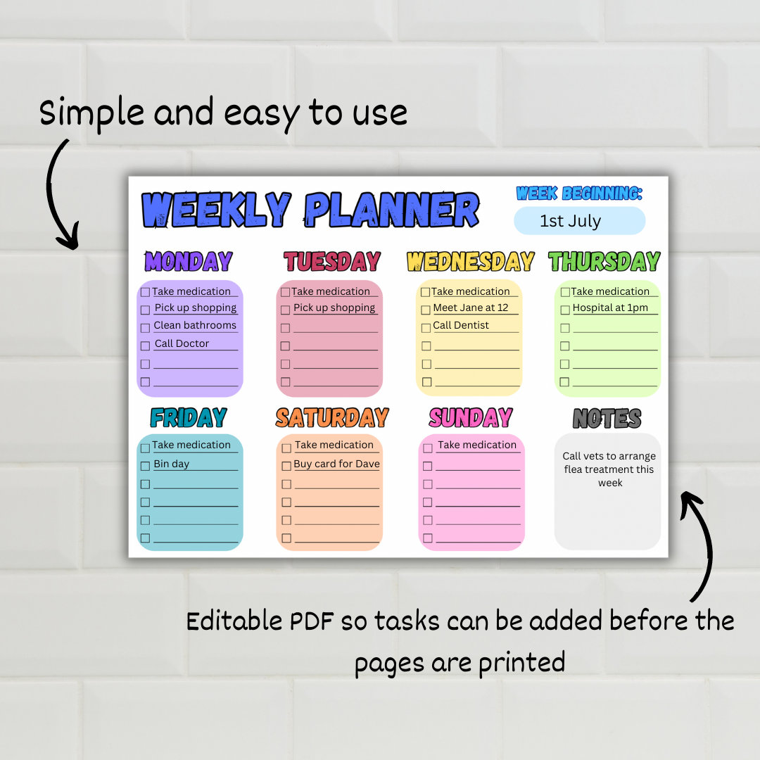 Memory Loss Planner, Weekly Planner, Dementia Help, Dementia Aid ...
