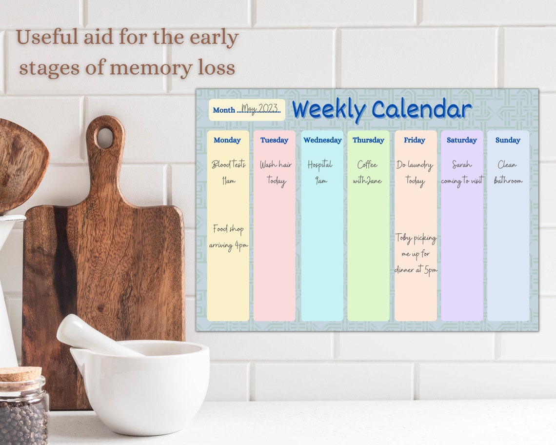 Weekly Calendar for Dementia, Printable Dementia Aid, Alzheimer’s Help ...