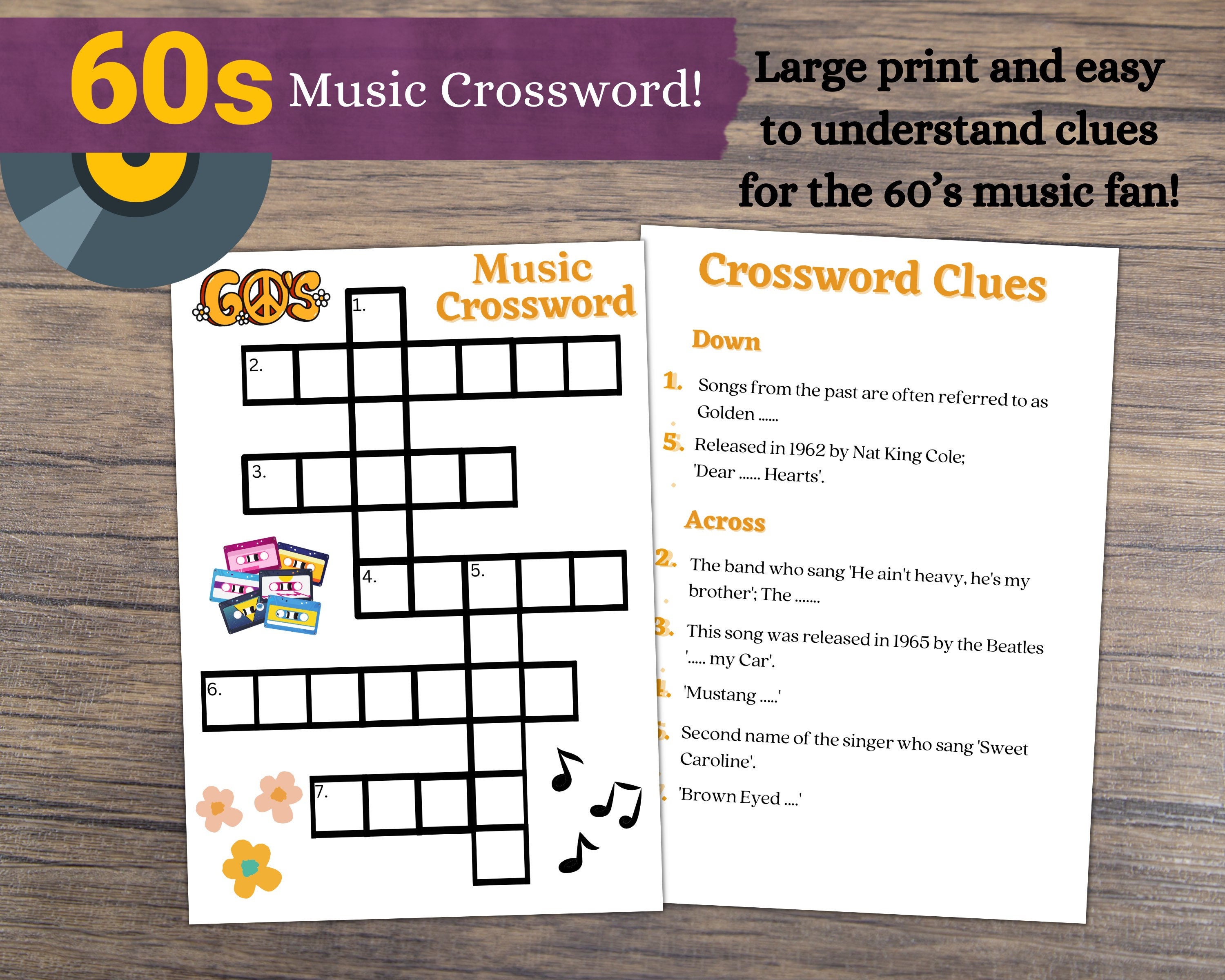 1960s Music Activity Pack for Seniors, Brain Games, Elvis, the Beatles ...