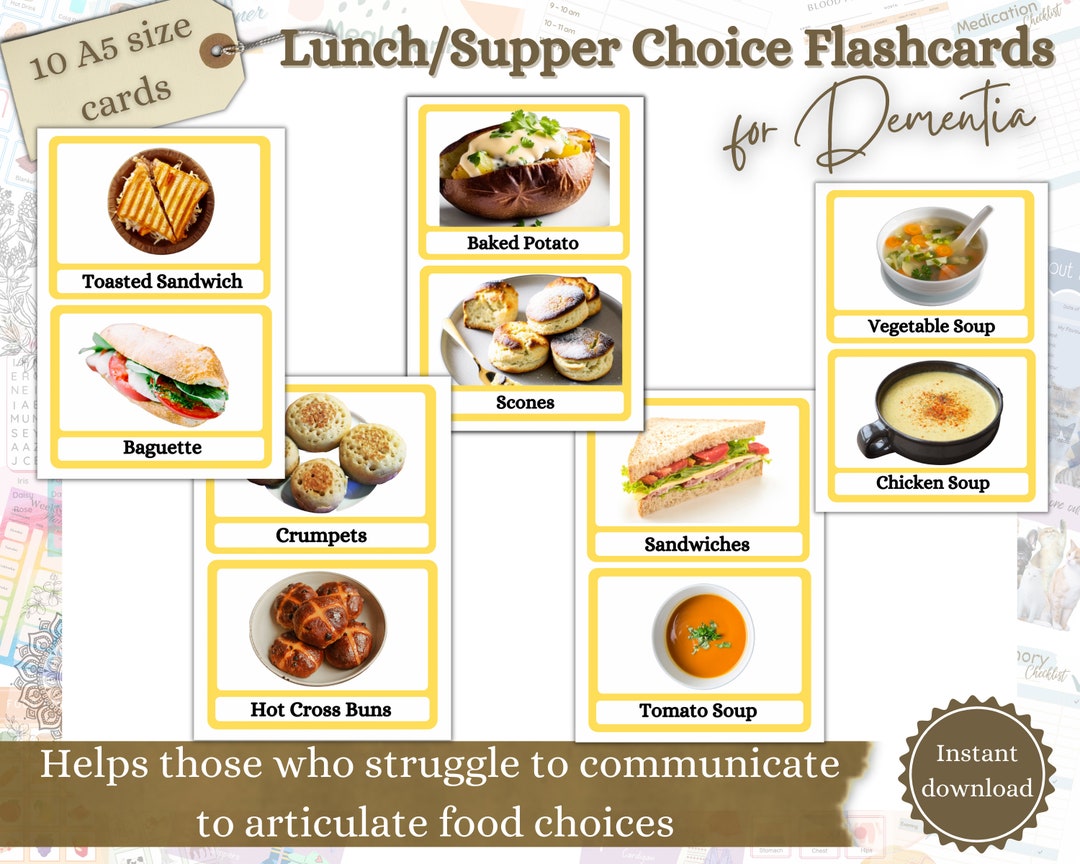 Lunch Choice Flashcards, Visual Aid for Seniors, Dementia Aid, Care ...