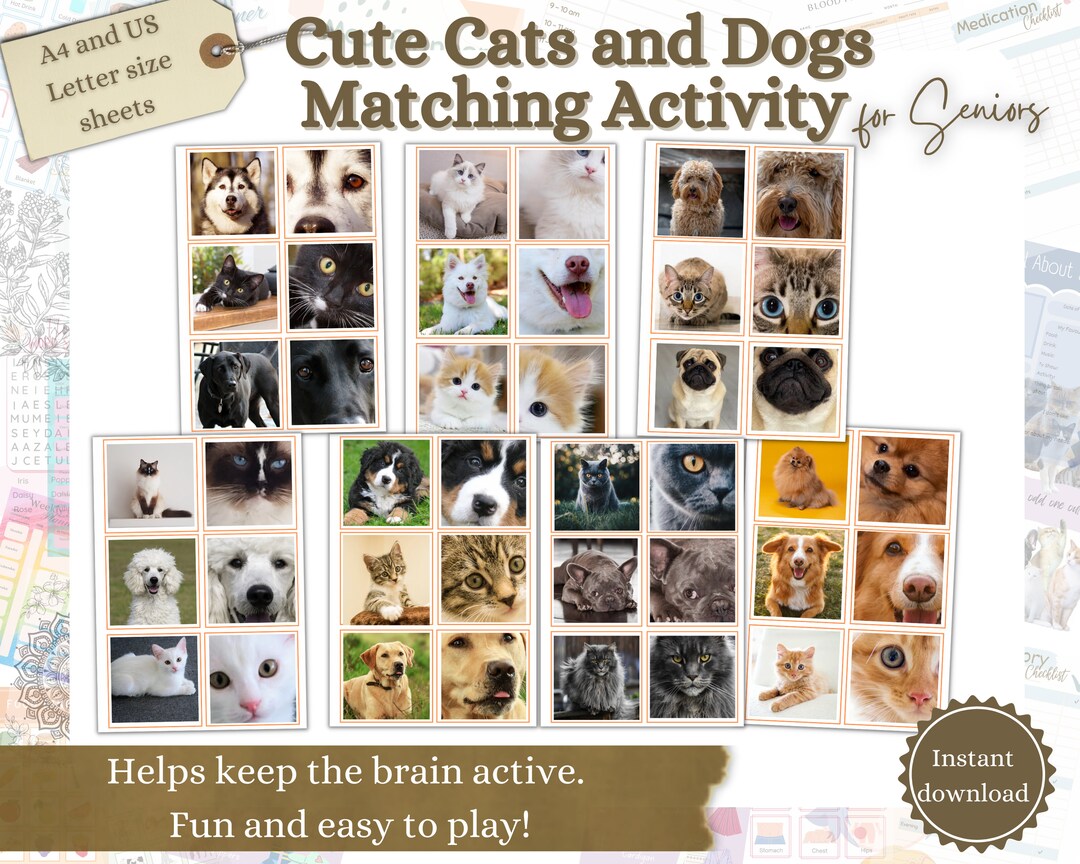 Cute Cats and Dogs Matching Game for Seniors, Dementia Activities ...