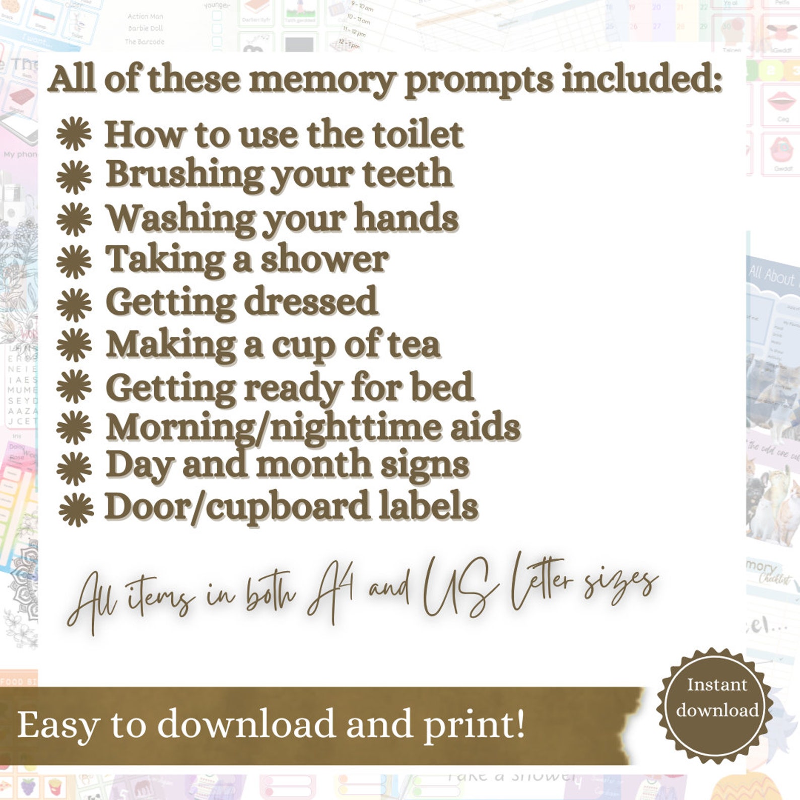 Dementia Aid Bundle, Flashcards, Care Tools, Dementia Signs, Door ...