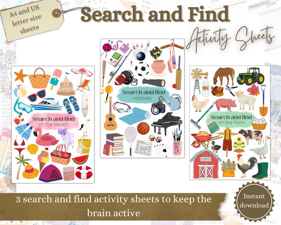 Search and Find Activity Sheets for Seniors, Printable Activities for ...
