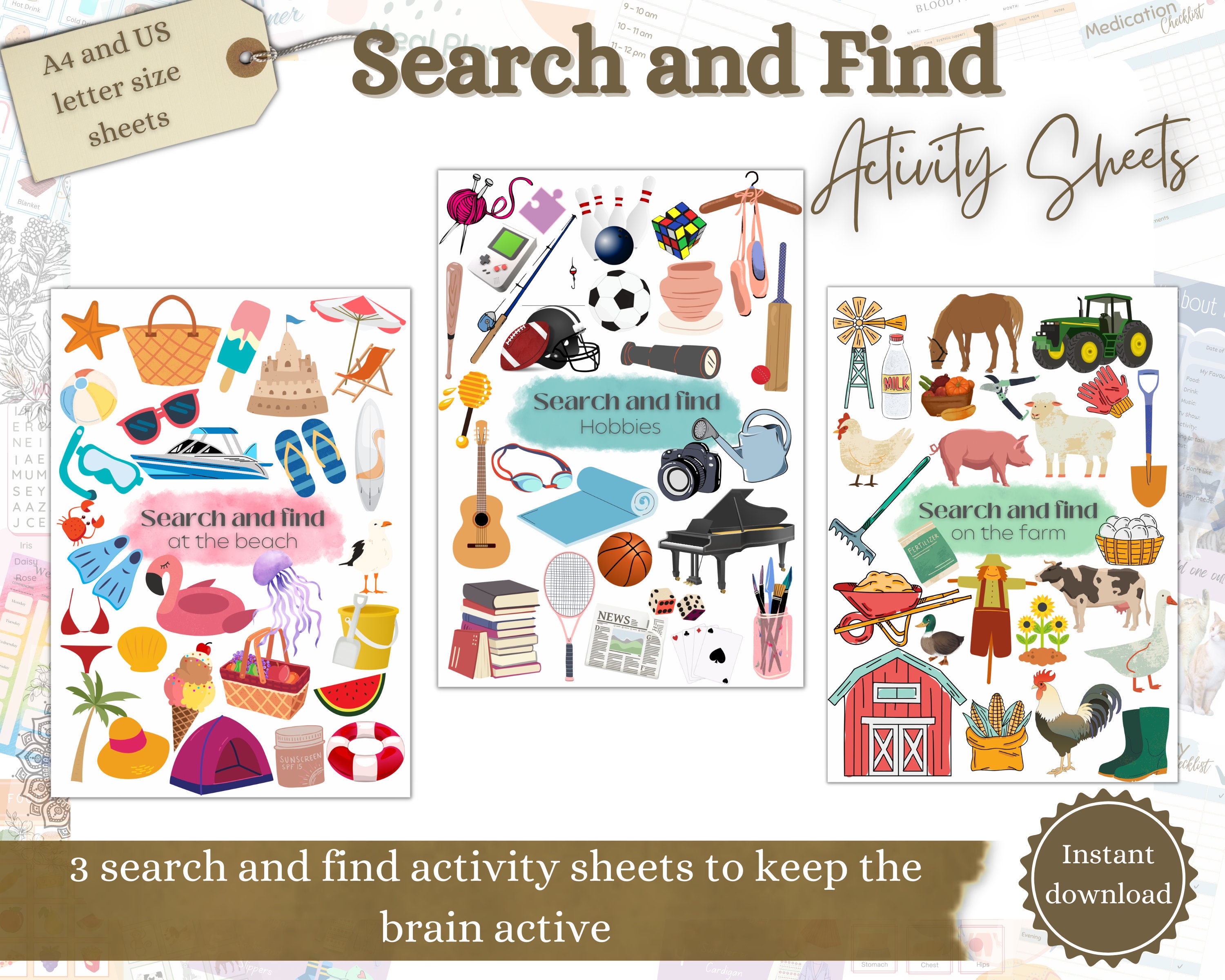 Search and Find Activity Sheets for Seniors, Printable Activities for ...