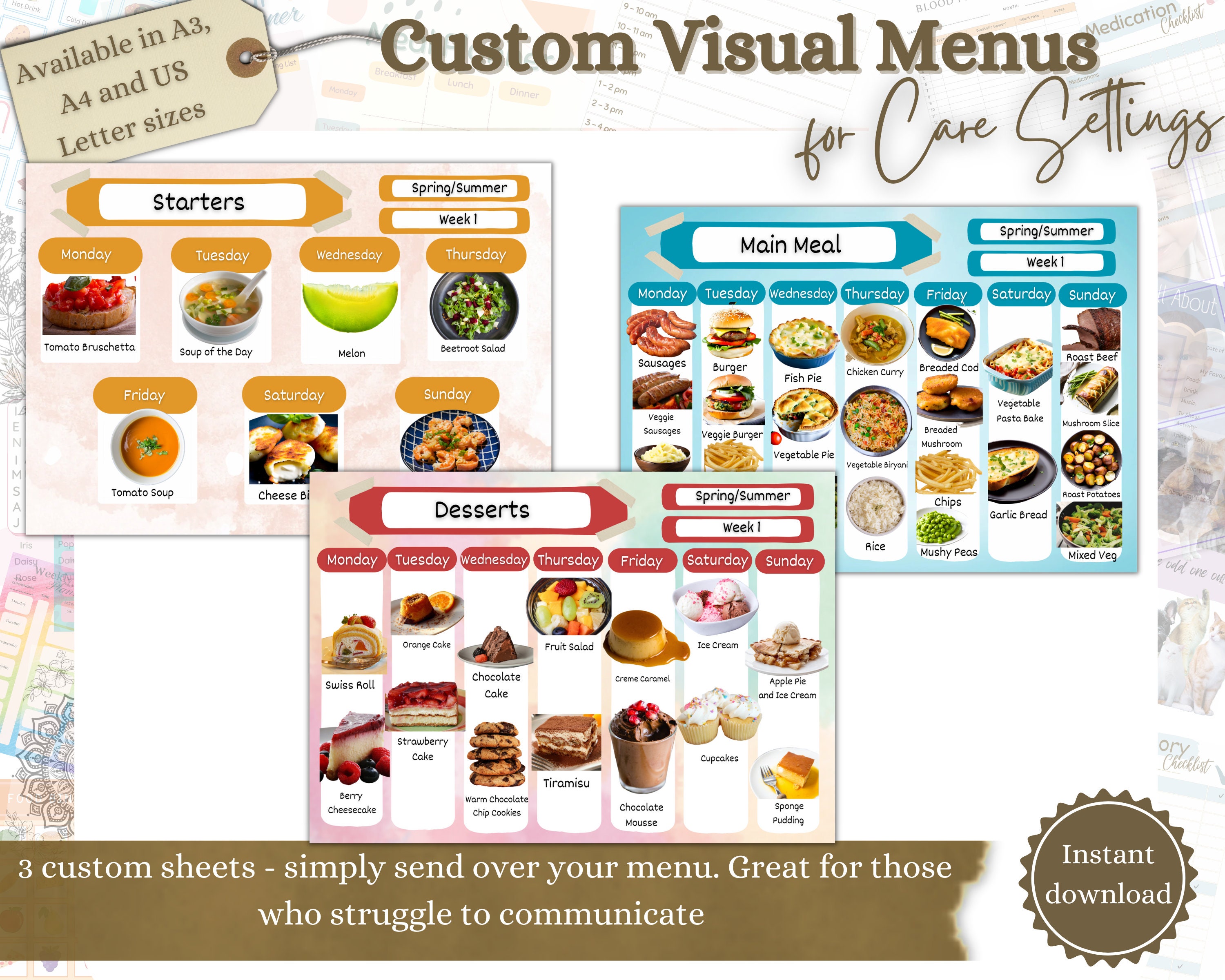Custom Menu Flashcards for Care Settings, Dementia Aid, Communication ...