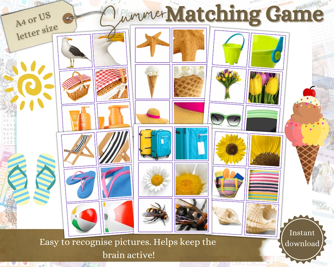 Activity for Seniors, Matching Game, Summer Dementia Activities ...
