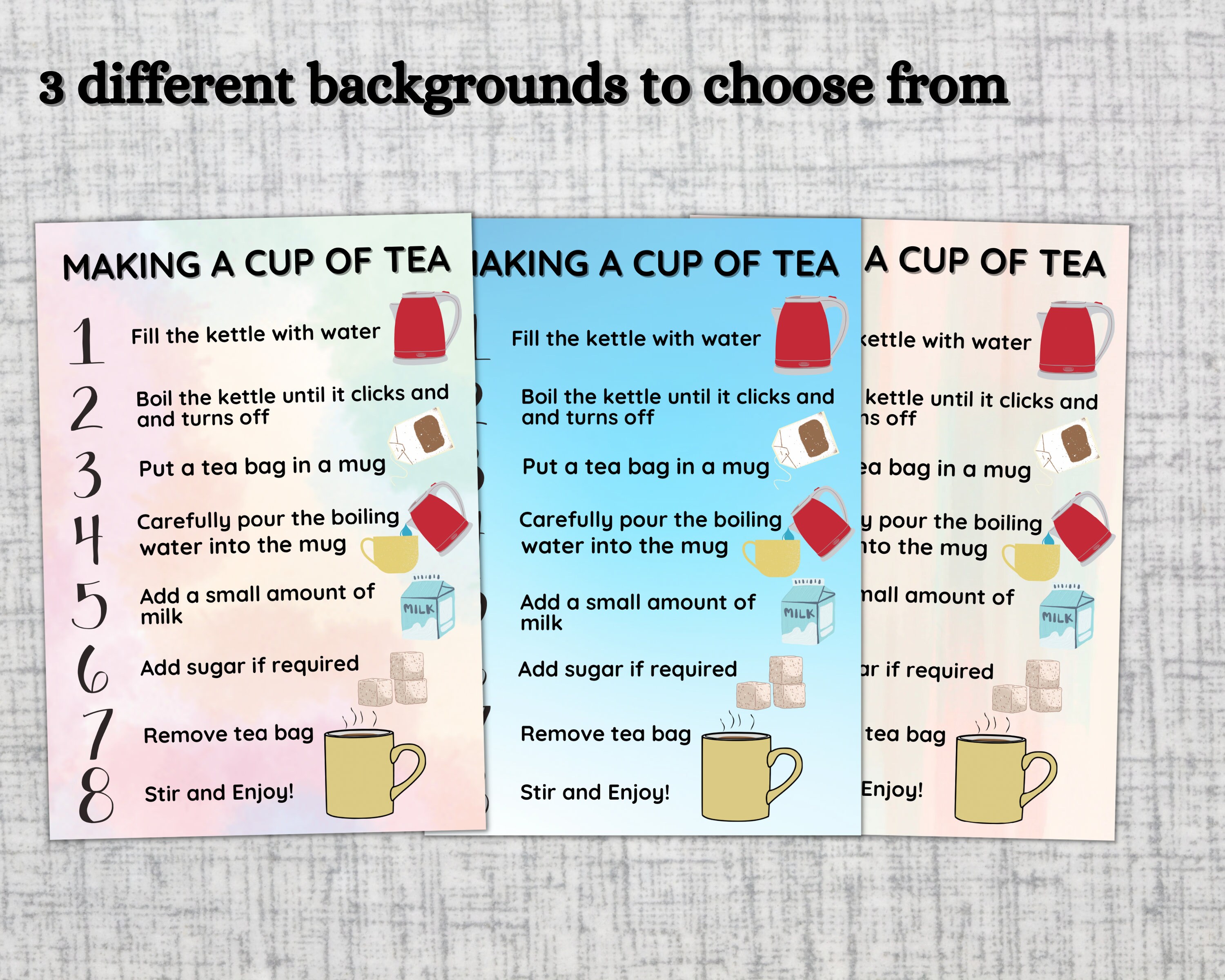 How to Make A Cup of Tea Sign, Memory Aid for Dementia, Wall Signs for ...