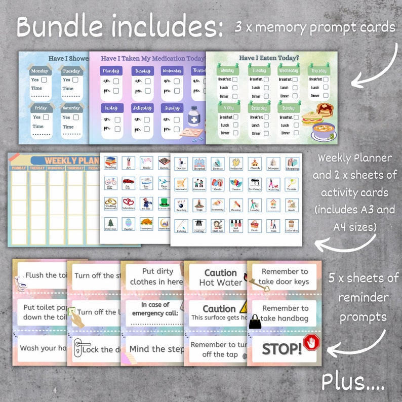 Dementia Aid Bundle, Memory Aid, Printable Dementia Signs, Independence ...