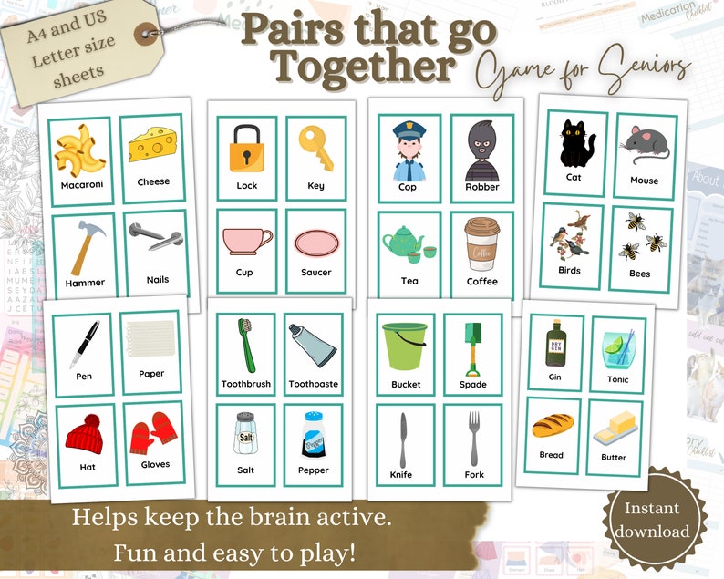 Find the Pair Game for Seniors, Dementia Activities, Care Home Activity ...