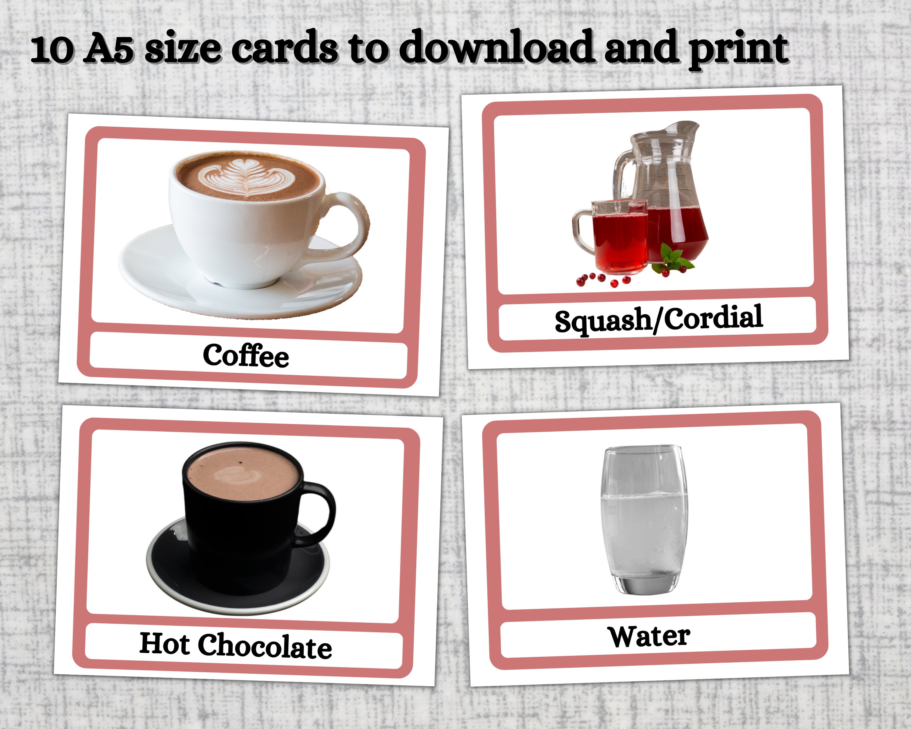 Drink Choice Flashcards, Visual Aid for Seniors, Dementia Aid, Care ...