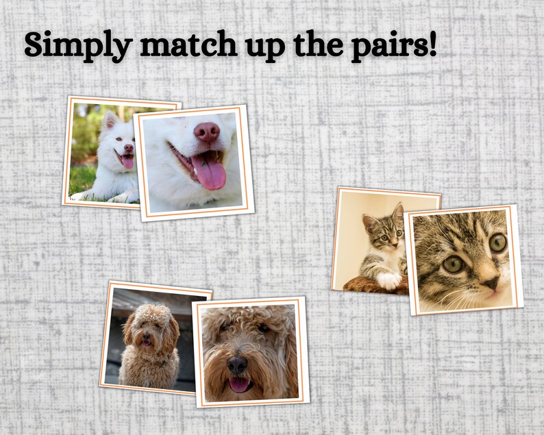 Cute Cats and Dogs Matching Game for Seniors, Dementia Activities ...