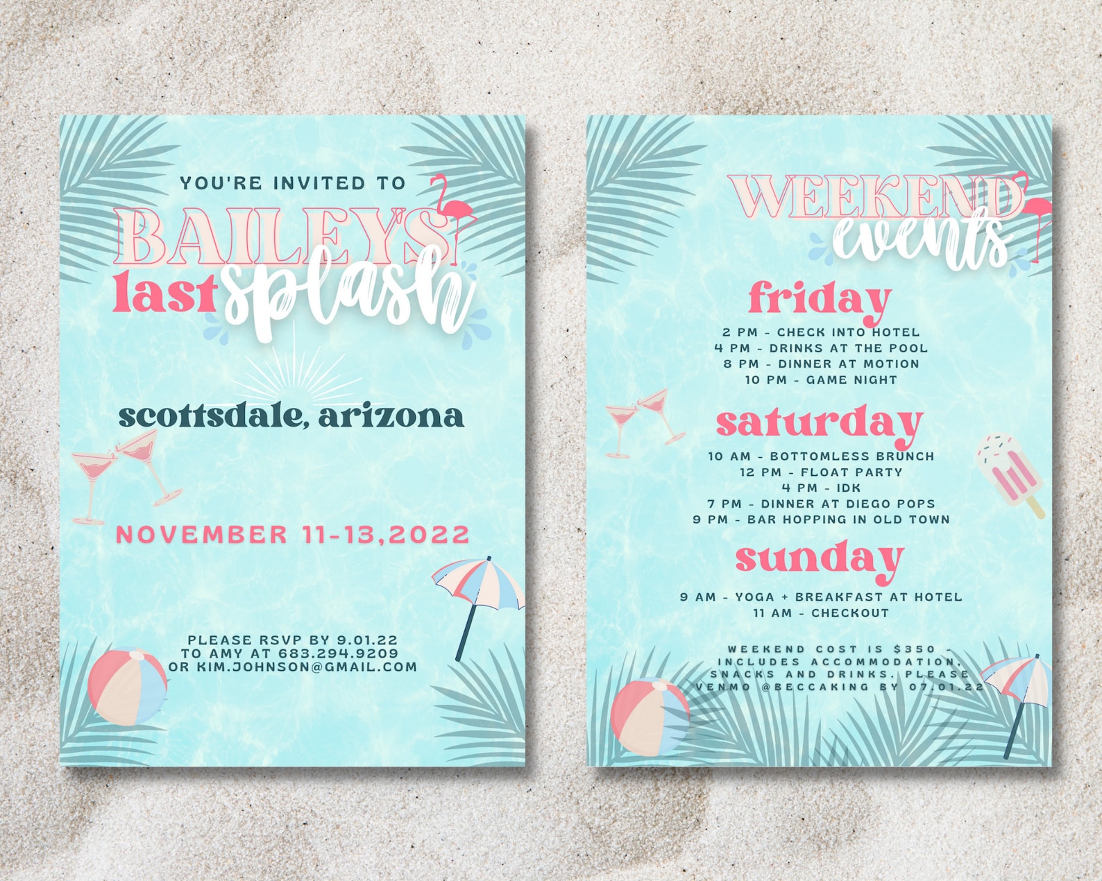 Last Splash Pool Party Palm Bachelorette Invite and Itinerary ...