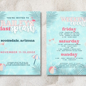 Last Splash Pool Party Palm Bachelorette Invite and Itinerary ...