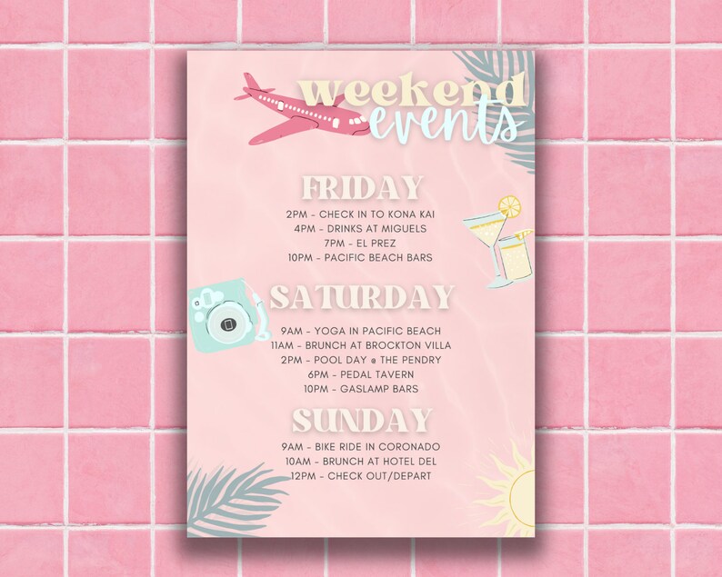 Last Splash Pool Party Palm Bachelorette Invite and Itinerary ...