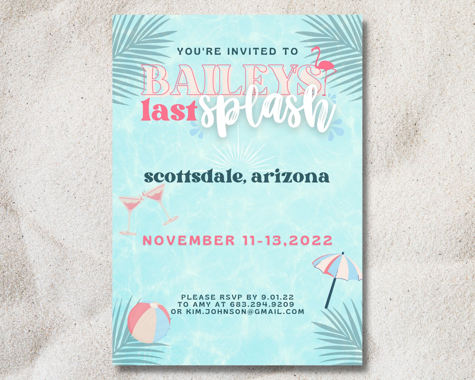Last Splash Pool Party Palm Bachelorette Invite and Itinerary ...