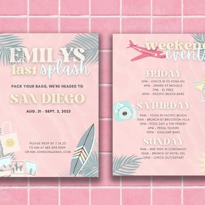 Last Splash Pool Party Palm Bachelorette Invite and Itinerary ...