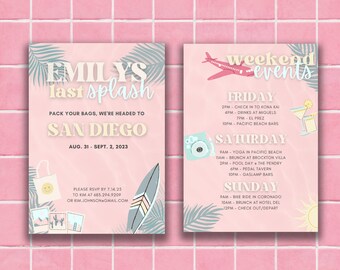Last Splash Pool Party Palm Bachelorette Invite and Itinerary ...