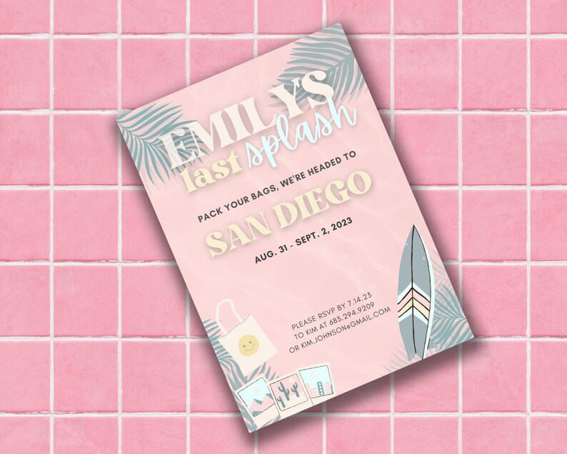 Last Splash Pool Party Palm Bachelorette Invite and Itinerary ...