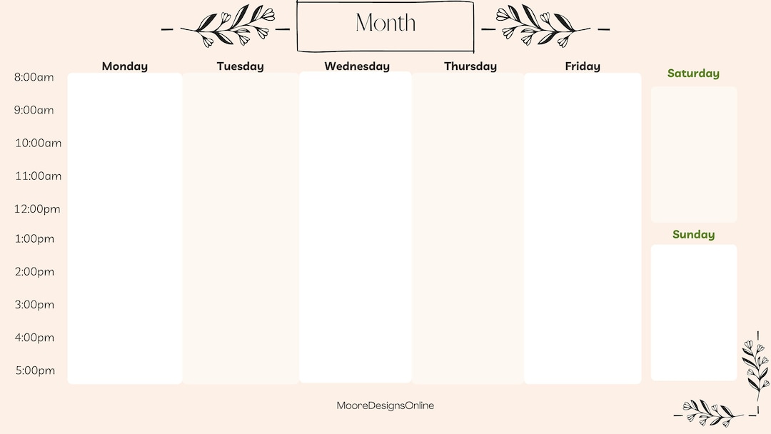 Blank Weekly Template - Etsy