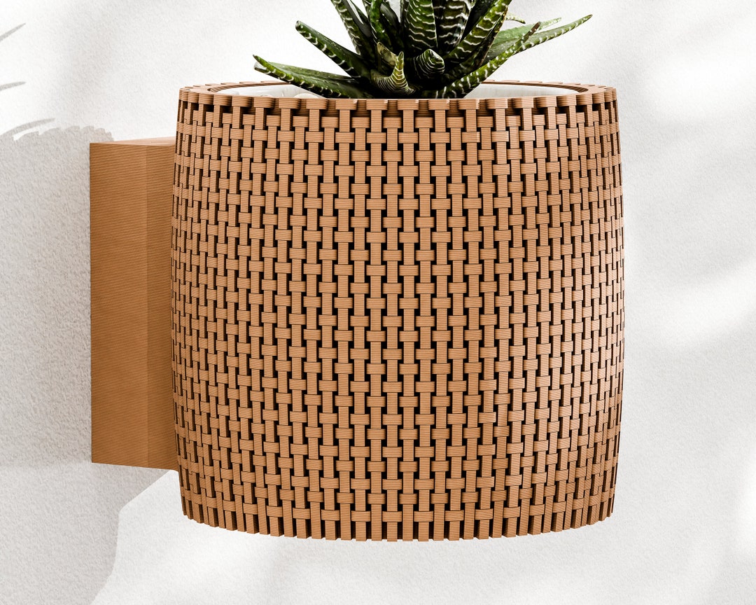 Wall Mounted Plant Pot With Weave Texture Renter Friendly Basket Weave ...