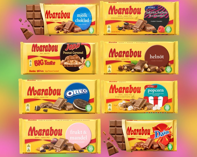 Swedish Marabou Milk Chocolate Daim, Oreo, Popcorn Licorice Raspberry ...