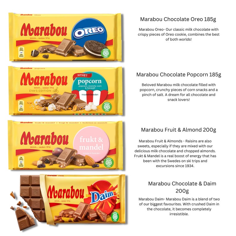 Swedish Marabou Milk Chocolate Daim Oreo Popcorn Licorice - Etsy