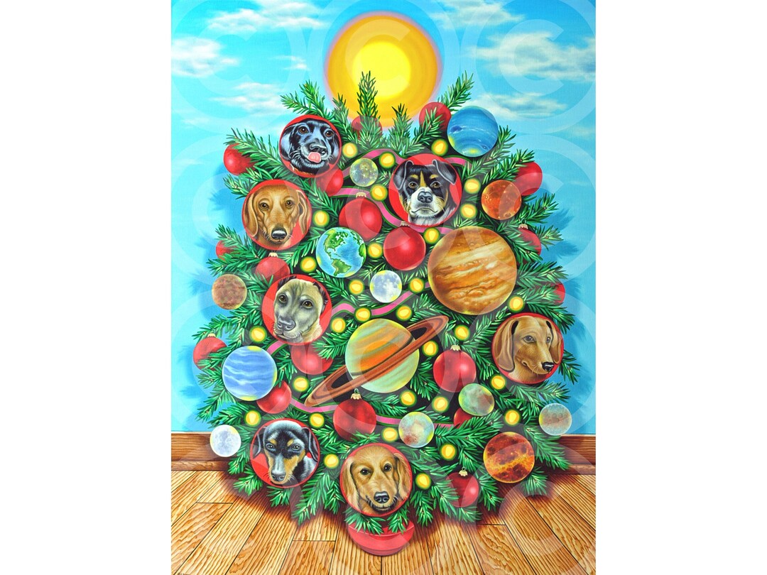 Universal Christmas Tree Original Oil Painting, Animal Surrealism Wall ...