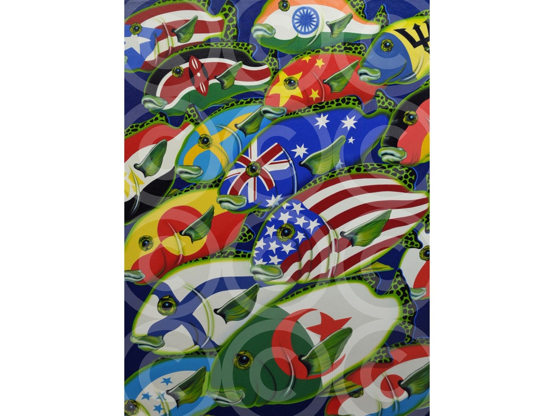 Flag Fish Original Oil Painting on Stretched Canvas With Wooden Frame ...