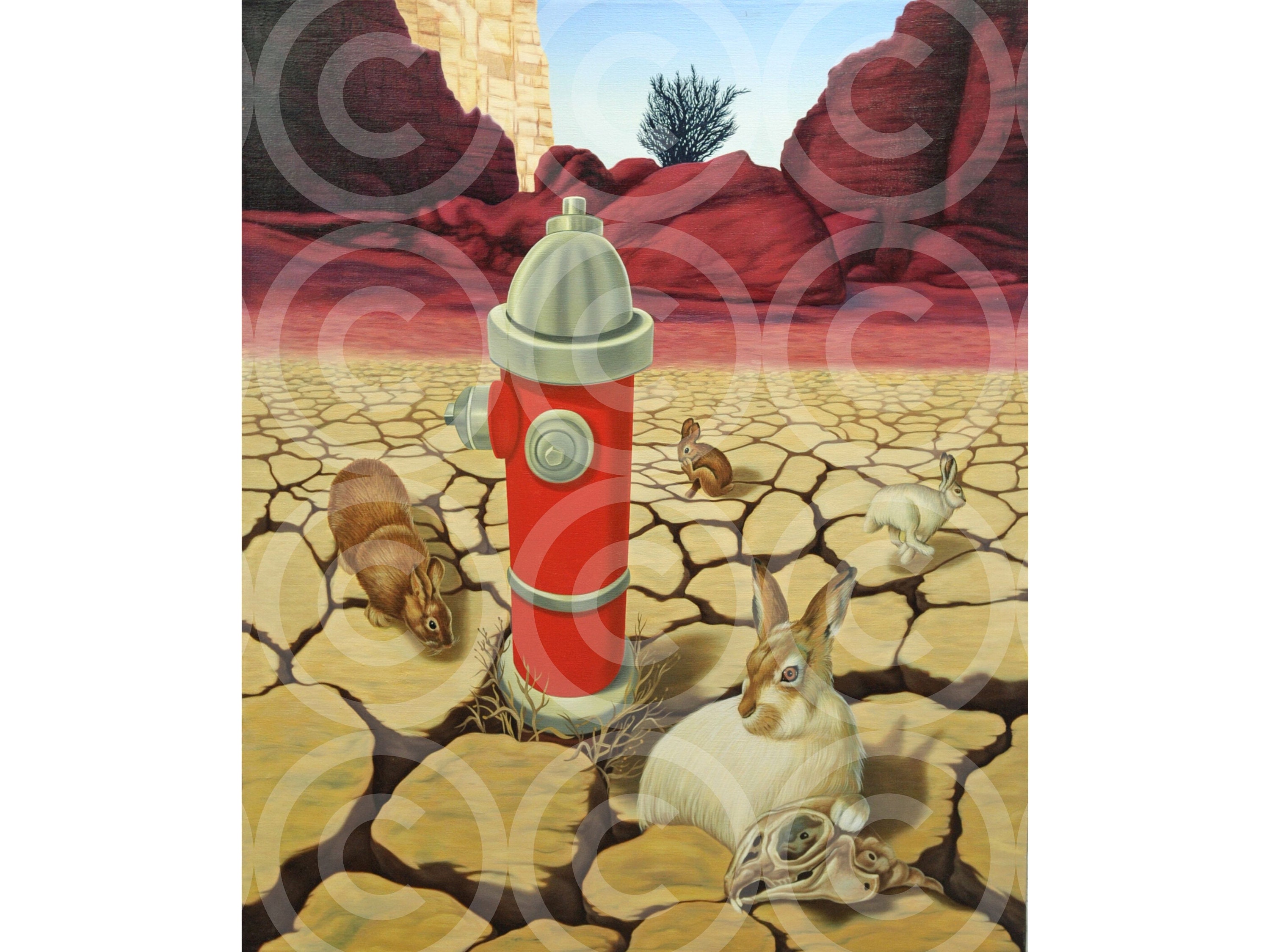 Thirsty Rabbits Original Oil Painting, Animal Surrealism Wall Art, One ...
