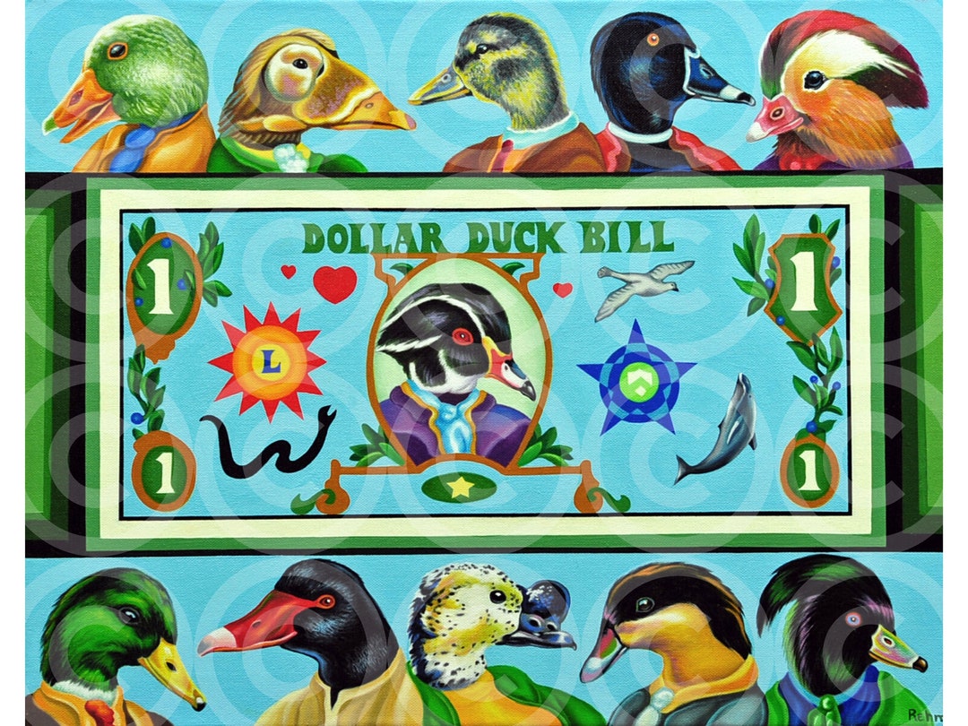 Dollar Duck Bill Original Oil Painting, Animal Surrealism Wall Art, One ...
