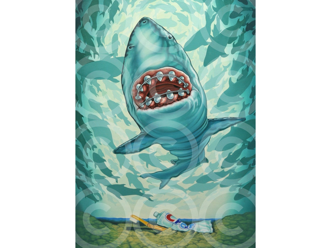 Brace Yourself for A Shark Original Oil Painting, Animal Surrealism ...