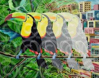 Bird Perch Original Oil Painting on Stretched Canvas With Wooden Frame ...