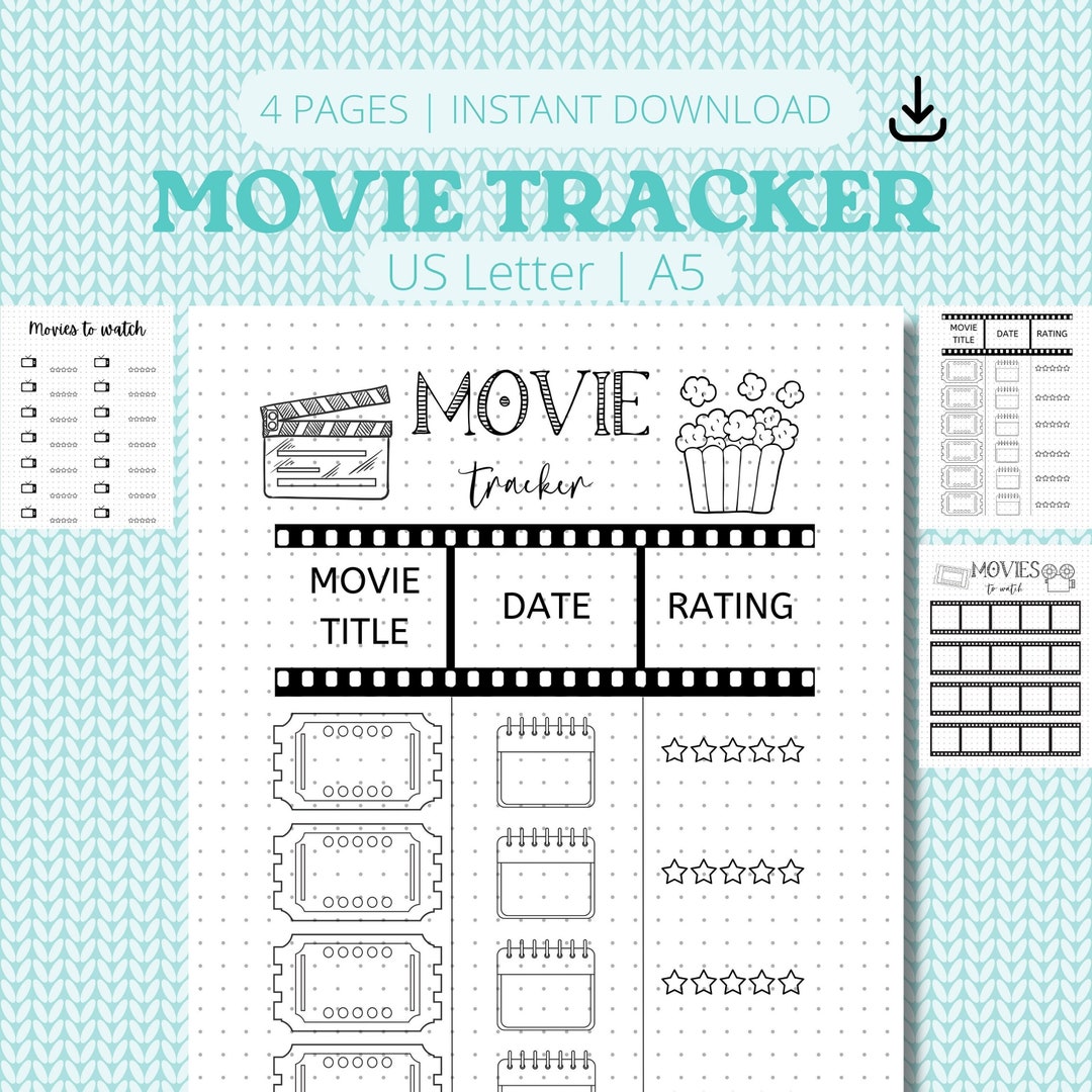 Movie to Watch Bullet Journal Page Printable, Movie Watching Journal ...