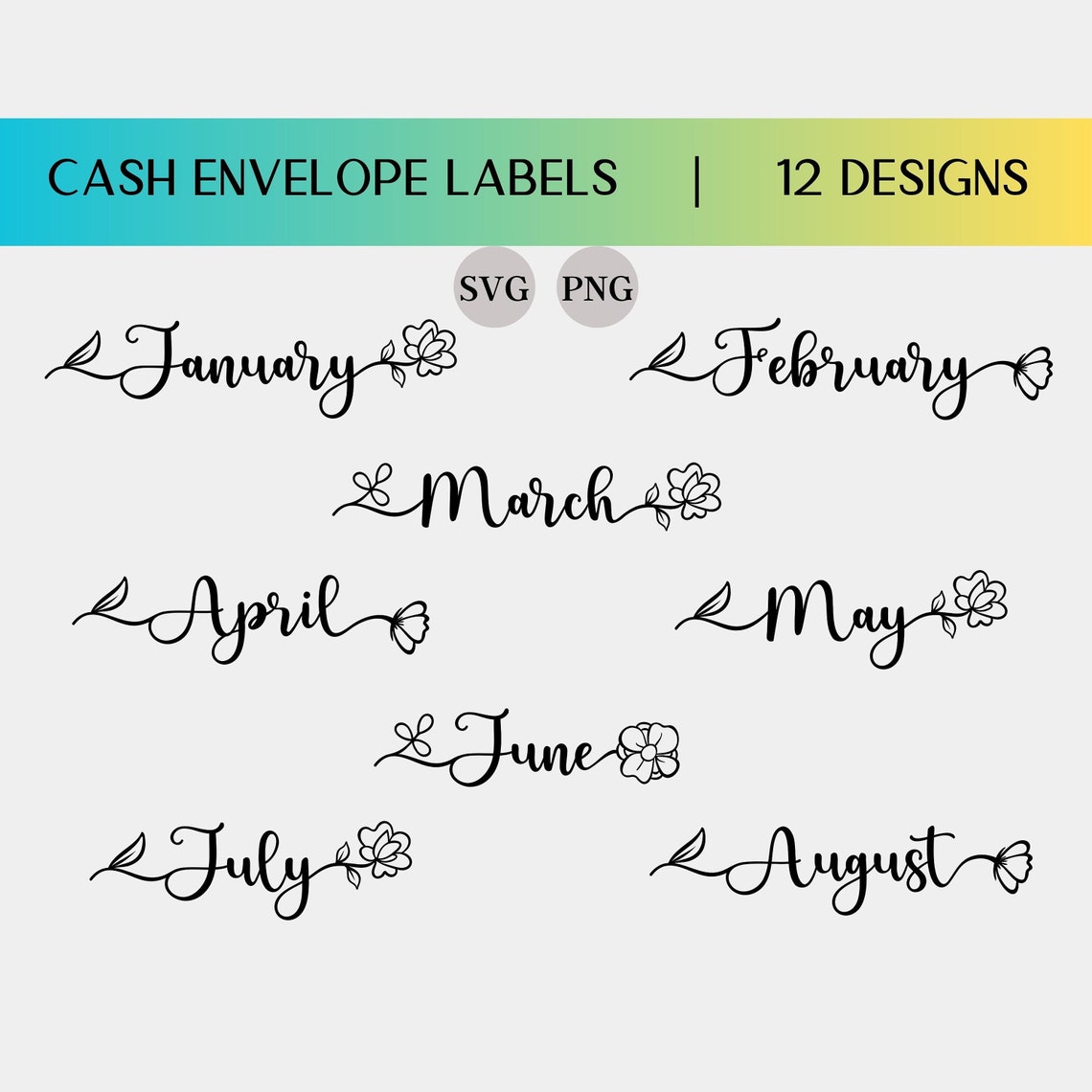 Monthly Cash Envelope Labels Svg, Budget Binder Svg, Cash Budgeting Png ...