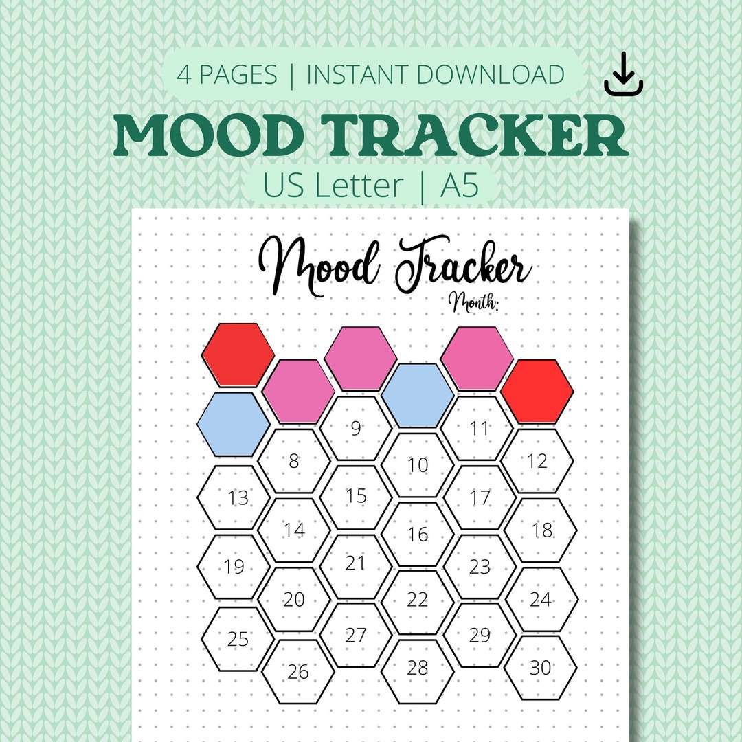 Daily Mood Tracker, Monthly Tracker, Journal Template, Monthly Mood ...