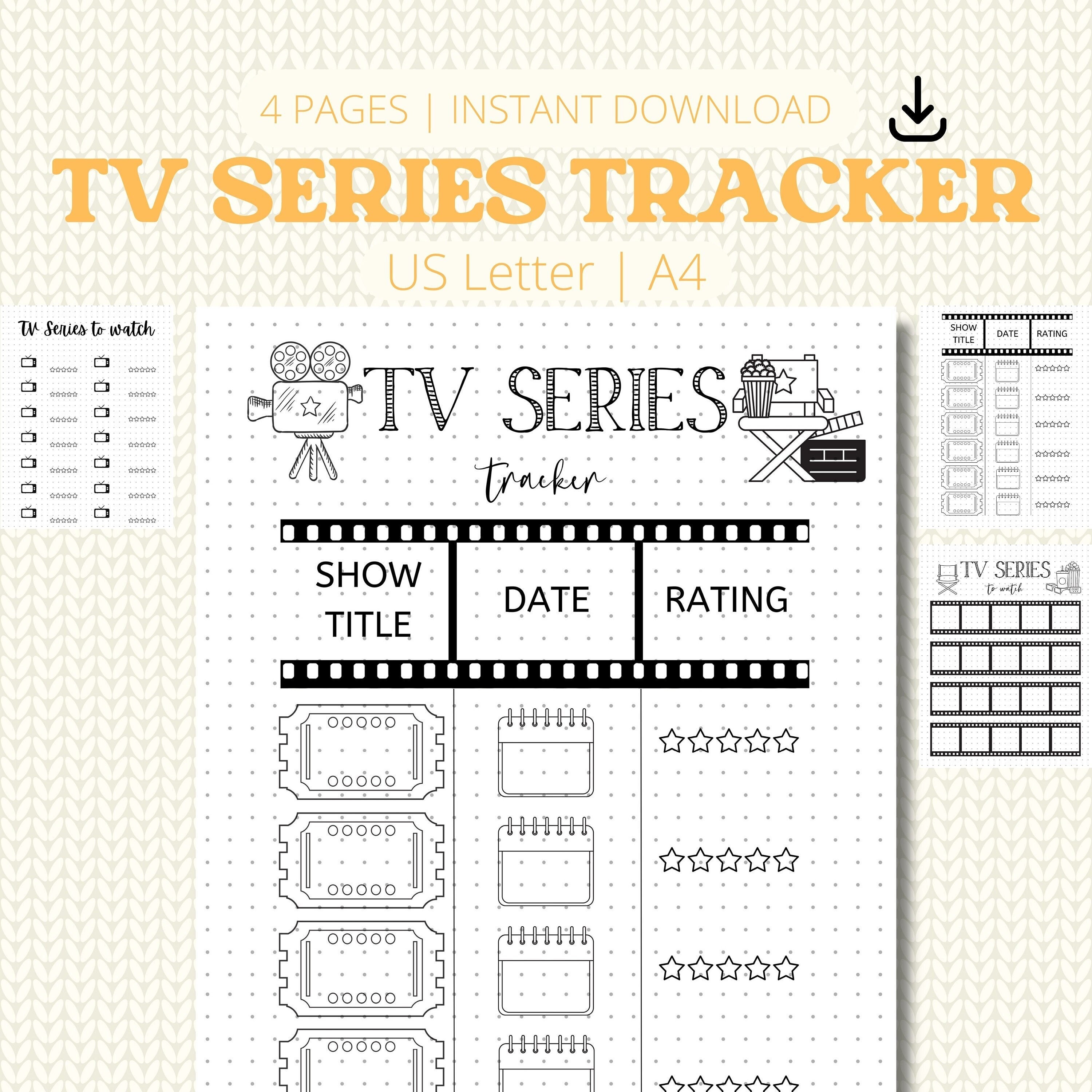 Series to Watch Bullet Journal Page Printable, Serie Tracker Printable ...