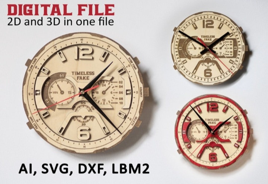 Laser Cut Chronograph as a Wall Clock 2D and 3D multilayer - Etsy