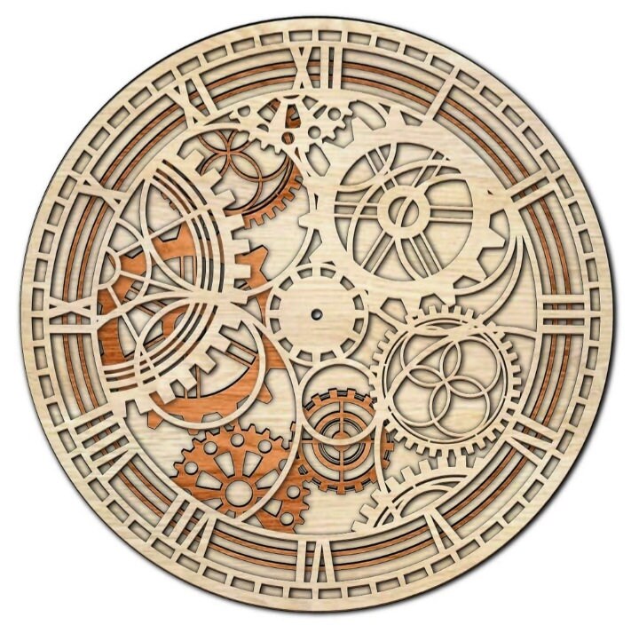 Gear Laser Cut Wall Clock File With Layers and Gears. Layer Option-1 ...