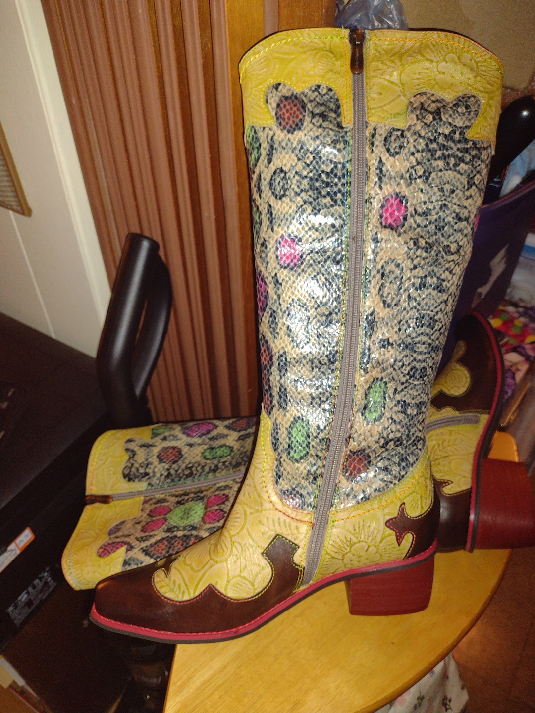 Knee High Leather Rodeo Boots Multi Color Snake Print by L'artiste by ...