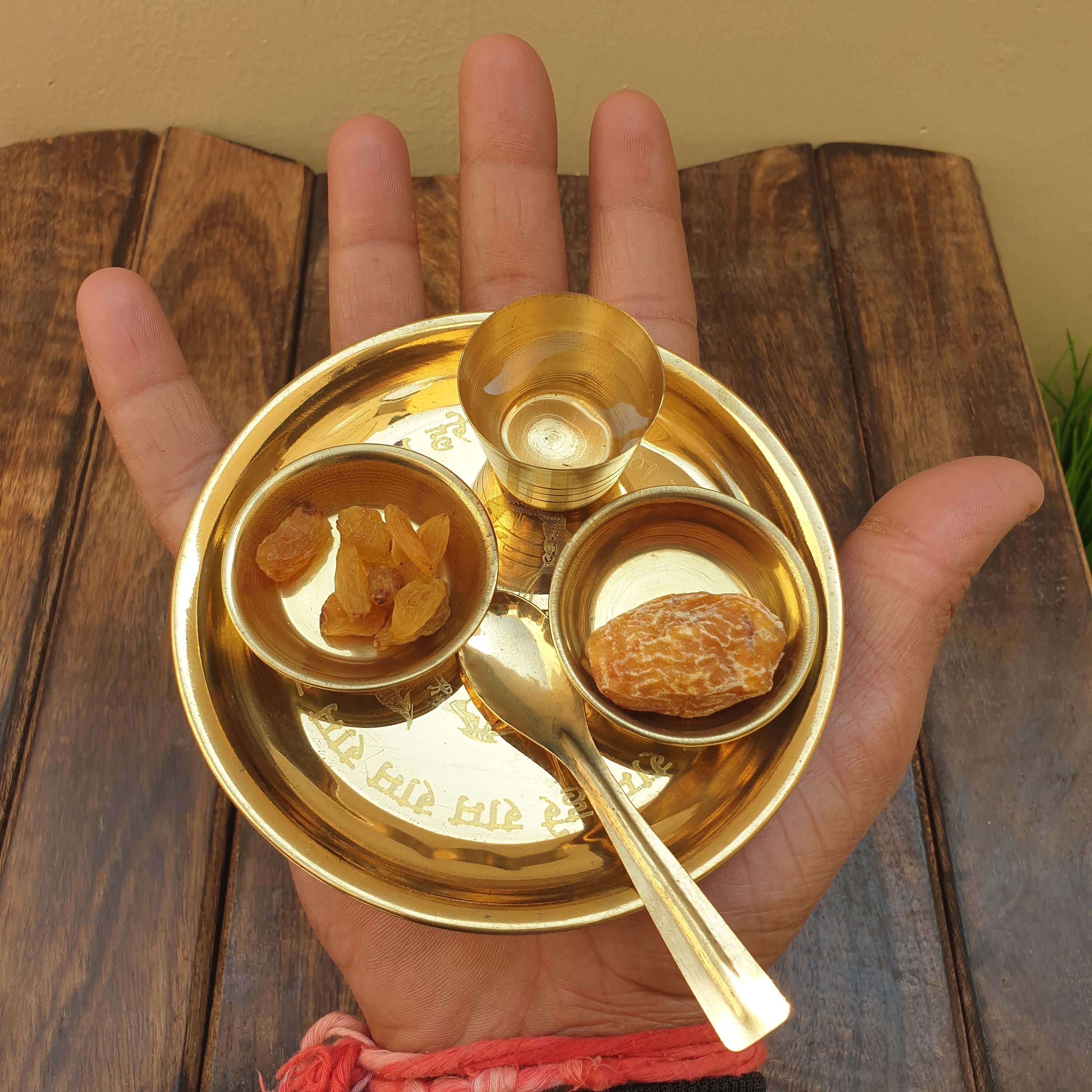 Brass Ghog Thali Set of 4 Pis for Laddu Gopal, Small Plate, Glass ...