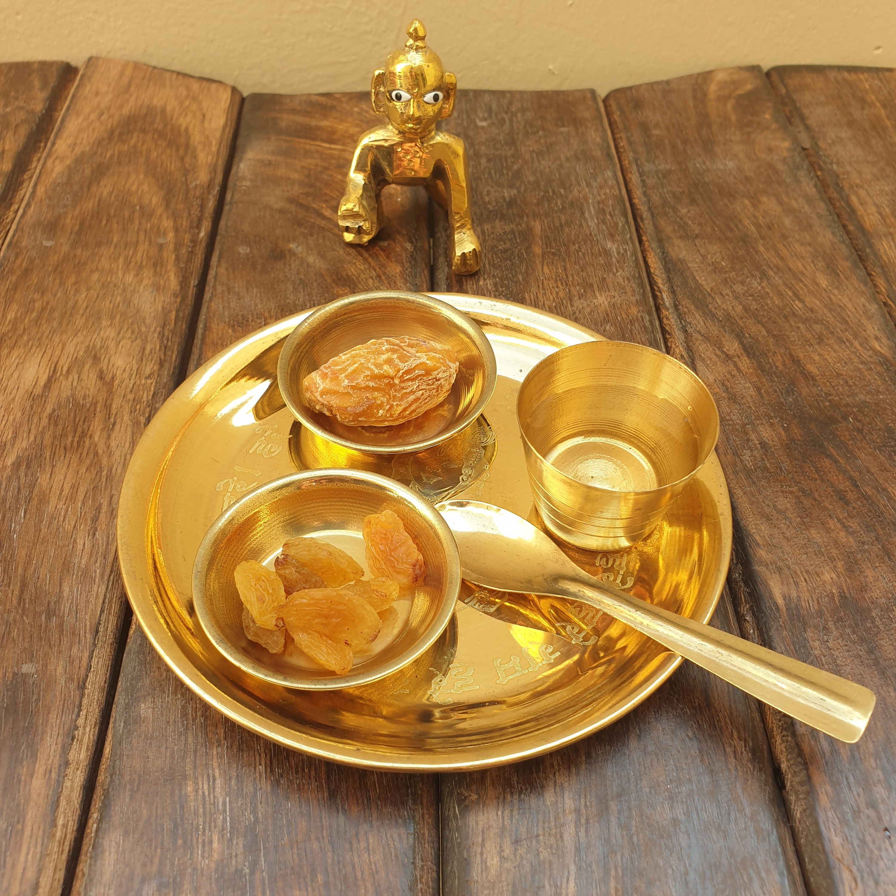 Brass Ghog Thali Set of 4 Pis for Laddu Gopal, Small Plate, Glass ...